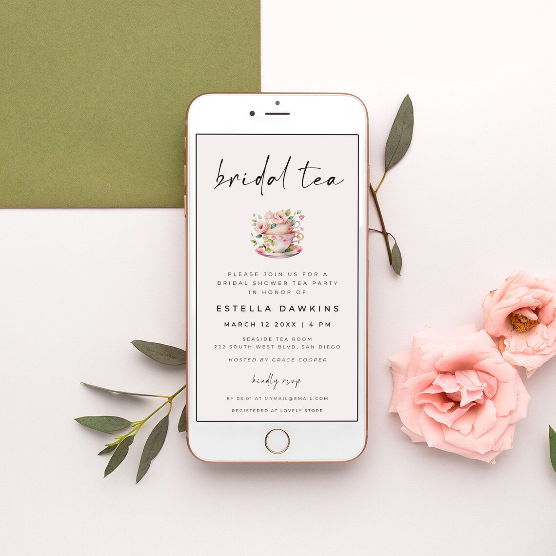 Tea Party Bridal Shower Invitation, Bridal Tea Party Phone Invitation ...