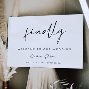 Finally Wedding Welcome Sign, Black and White Minimalist Editable ...