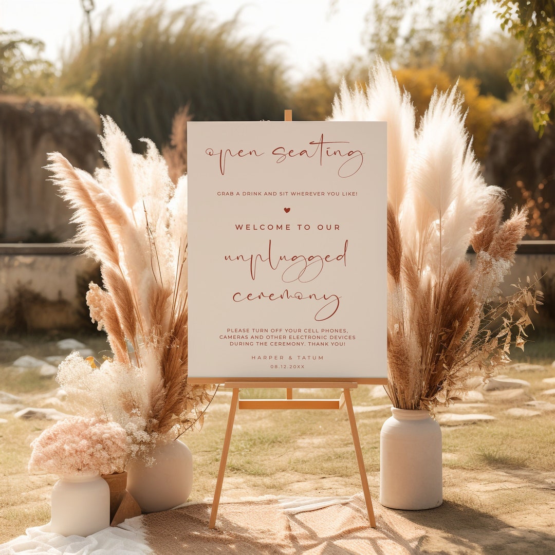 Unplugged Wedding, Welcome Sign, Open Seating Sign, Unplugged Ceremony ...