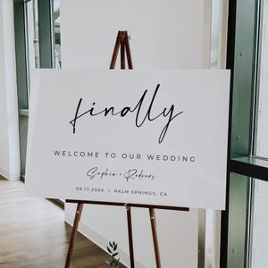 Finally Wedding Welcome Sign, Black and White Minimalist Editable ...