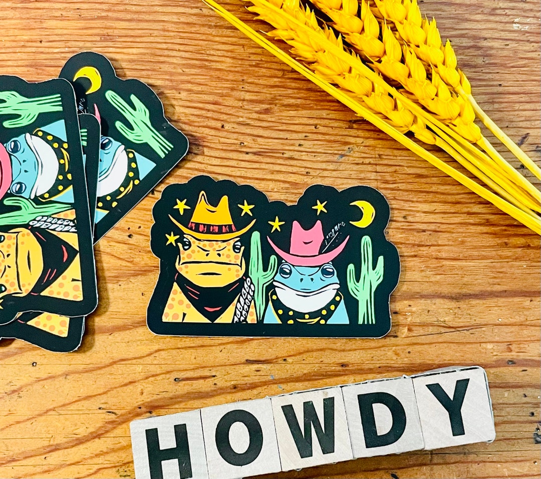 Cowboy Frog Sticker - 2x3" Vinyl Laptop Sticker Funny Colorful Toad and ...