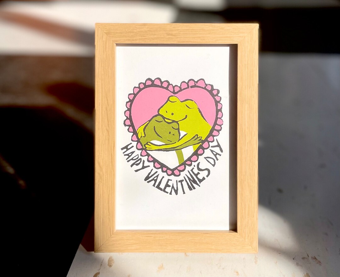 Happy Valentines Day Frogs Frame Optional 4x6 Ready to Hang Cute Frog ...