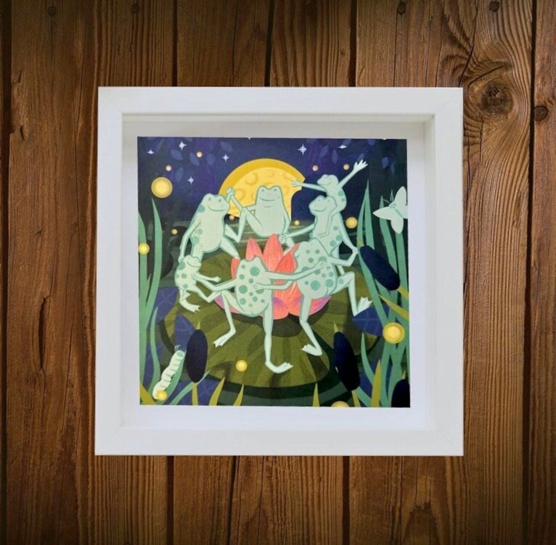 Dancing Frogs Ghostly Marsh Print- 8x8” Happy Wall Print Featuring ...