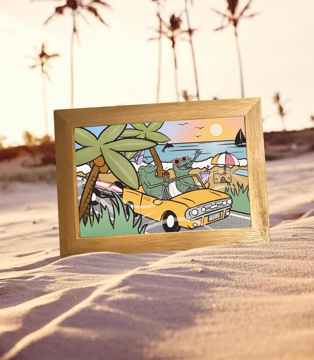 Beach Frogs (frame Optional) - Ready to Hang Happy Funny Cute Frog ...