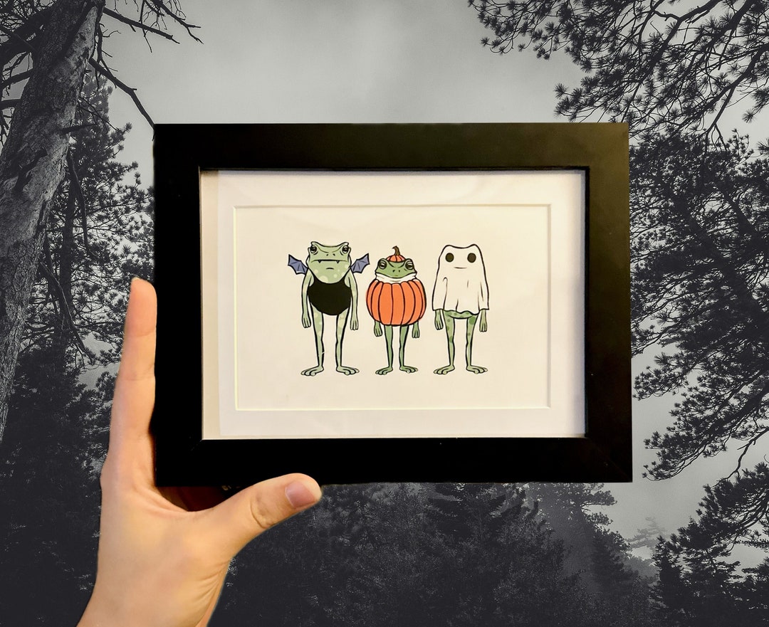 Halloween Frogs Framed Print - Spooky Cute Toad and Frog in Pumpkin ...