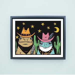 Cowboy Frog Poster - Poster Wall Print Whimsical Funny Colorful Toad ...