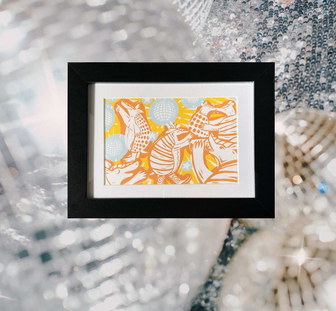 Dillo Disco (frame Optional)- Armadillo Party Cute Whimsical Bright Art - Etsy