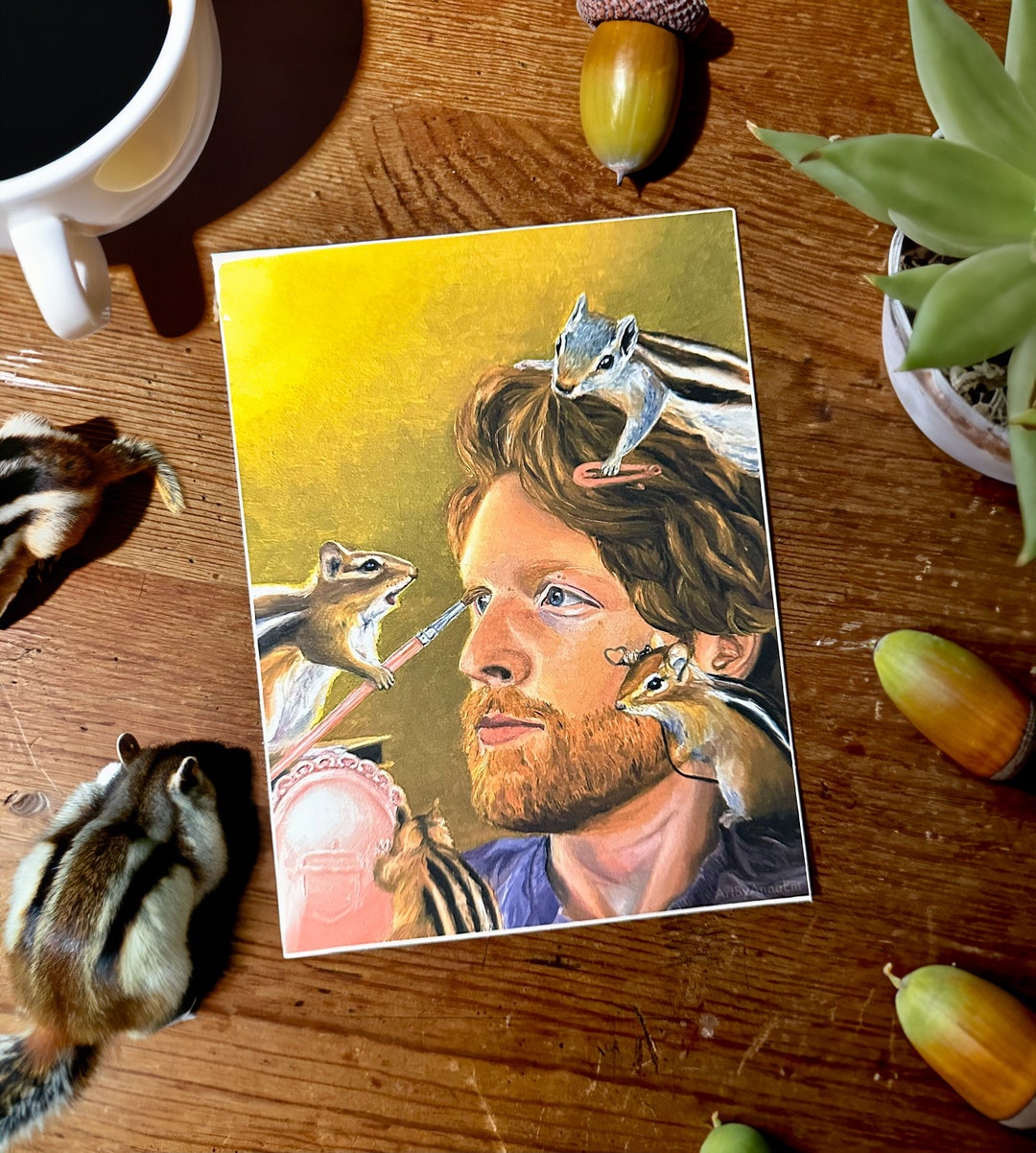 Chipmunk Print "the Makeover" 6x8” Cute Funny Oil Paint Portrait ...