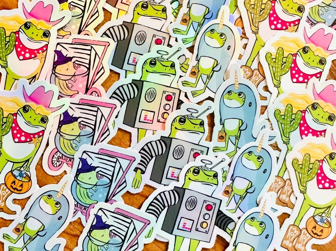Holographic Frogoween Sticker Set - Cute Funny Frog Family in Halloween ...