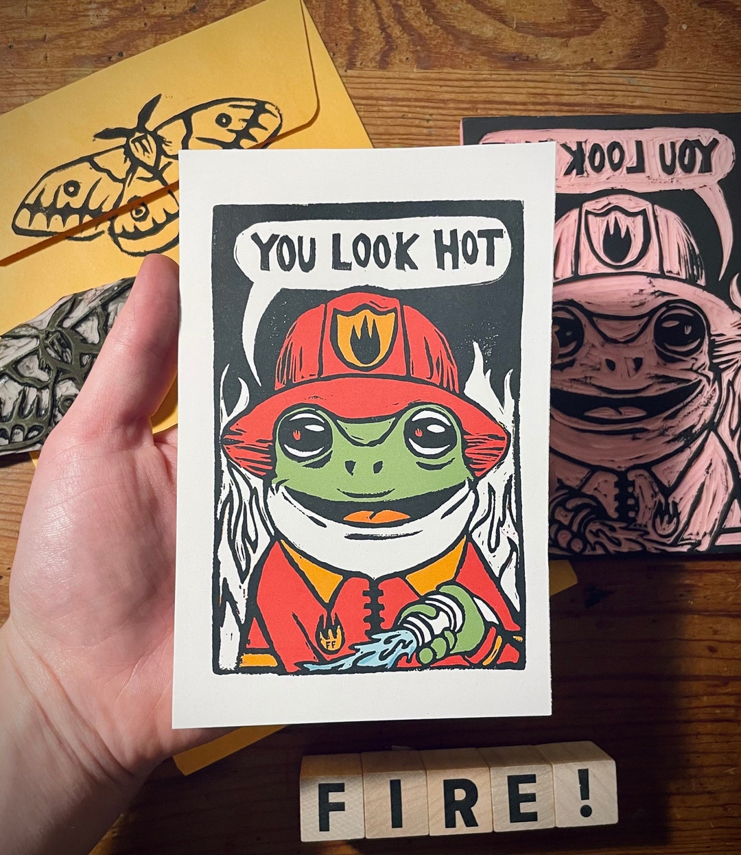 Funny Frog Firefighter (frame Optional) 4"x6"- Ready to Hang Print "you ...
