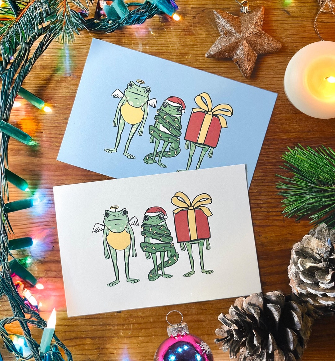 Christmas Frogs Framed Print - Festive Cute Toad and Frog in Angel ...