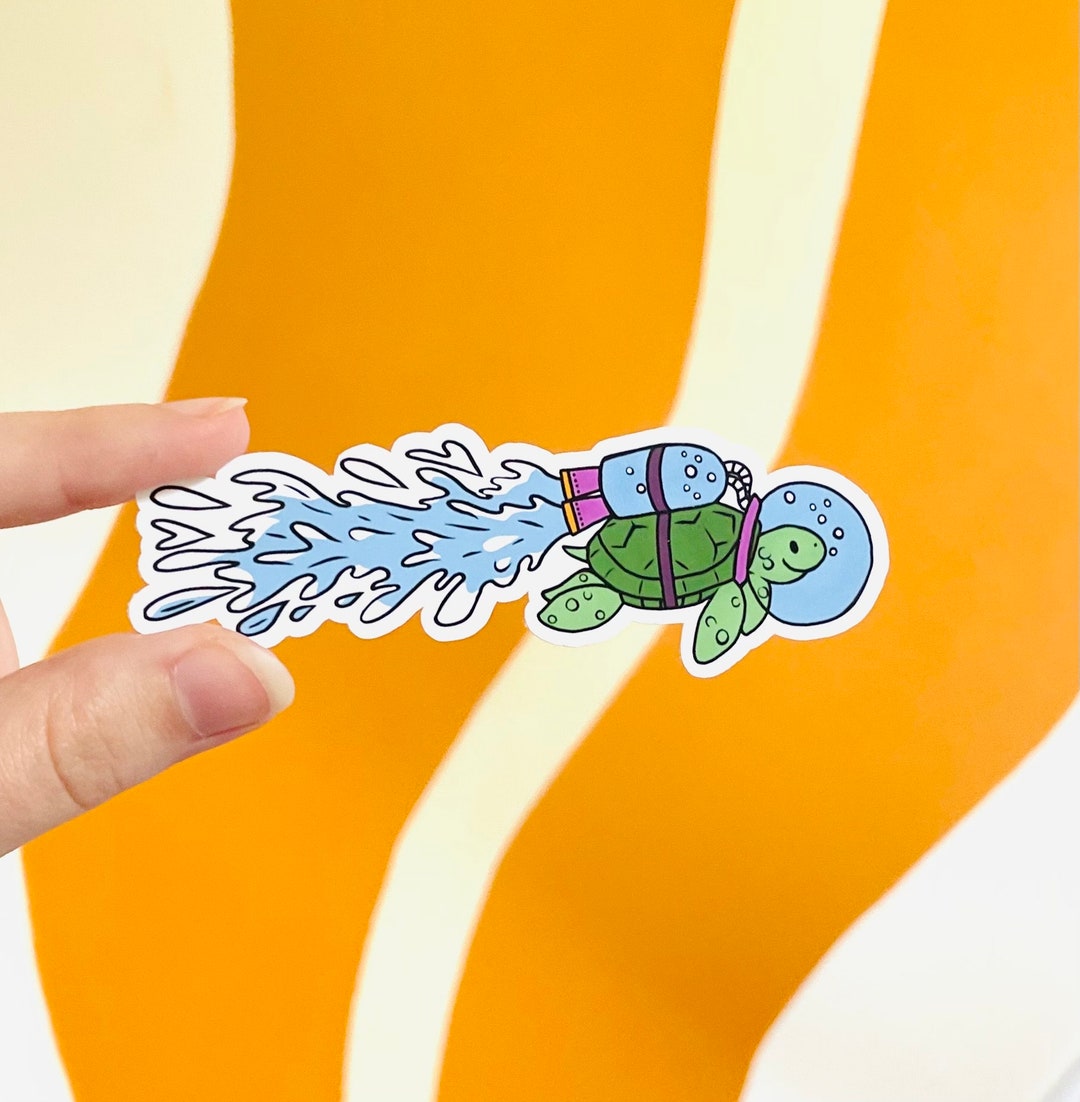 Jetpack Seaturtle Sticker - Holographic 4x1.5" Vinyl Laptop Sticker ...
