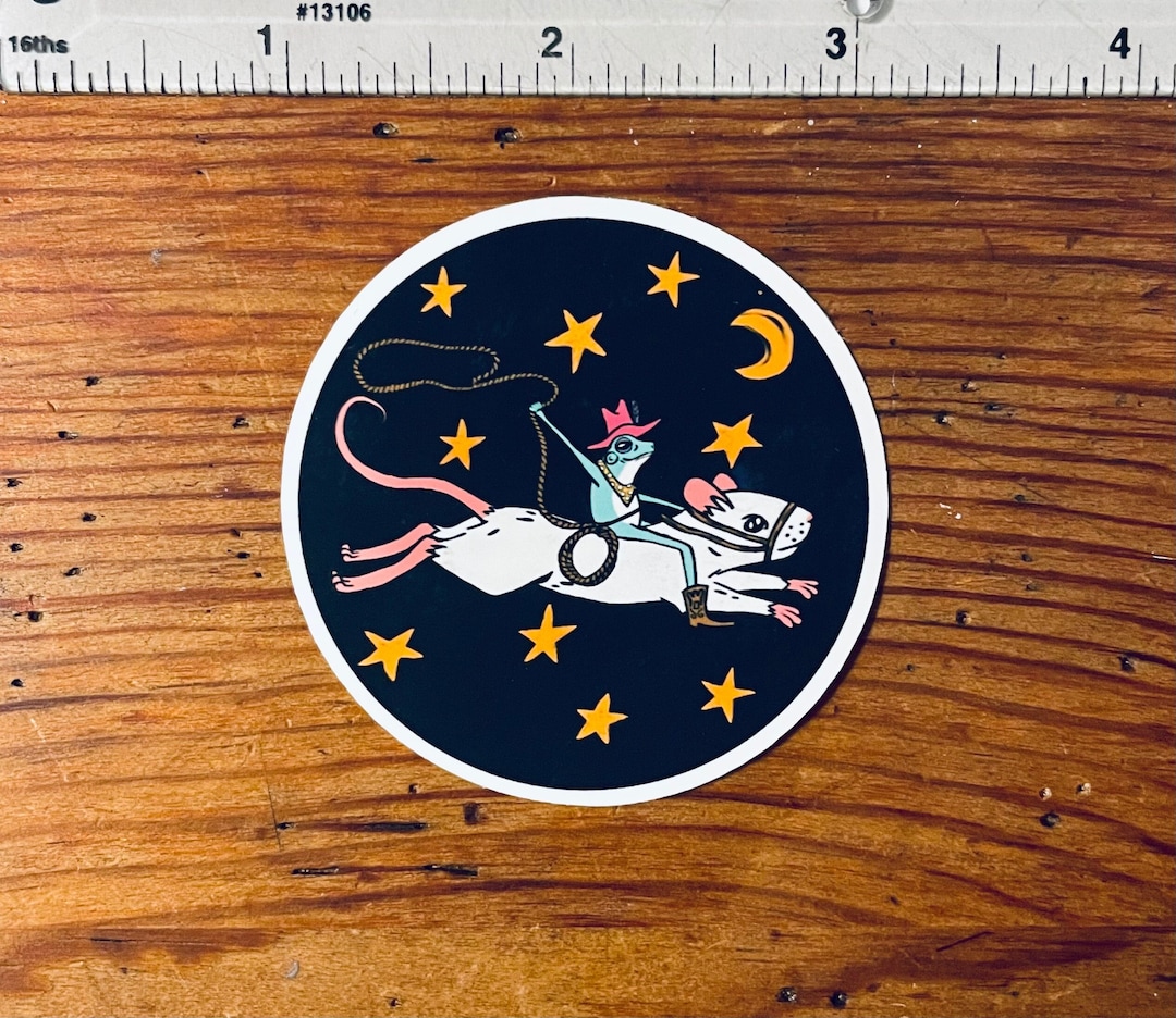 Cowboy Frog Riding Mouse Sticker - 2" Vinyl Laptop Sticker Funny ...