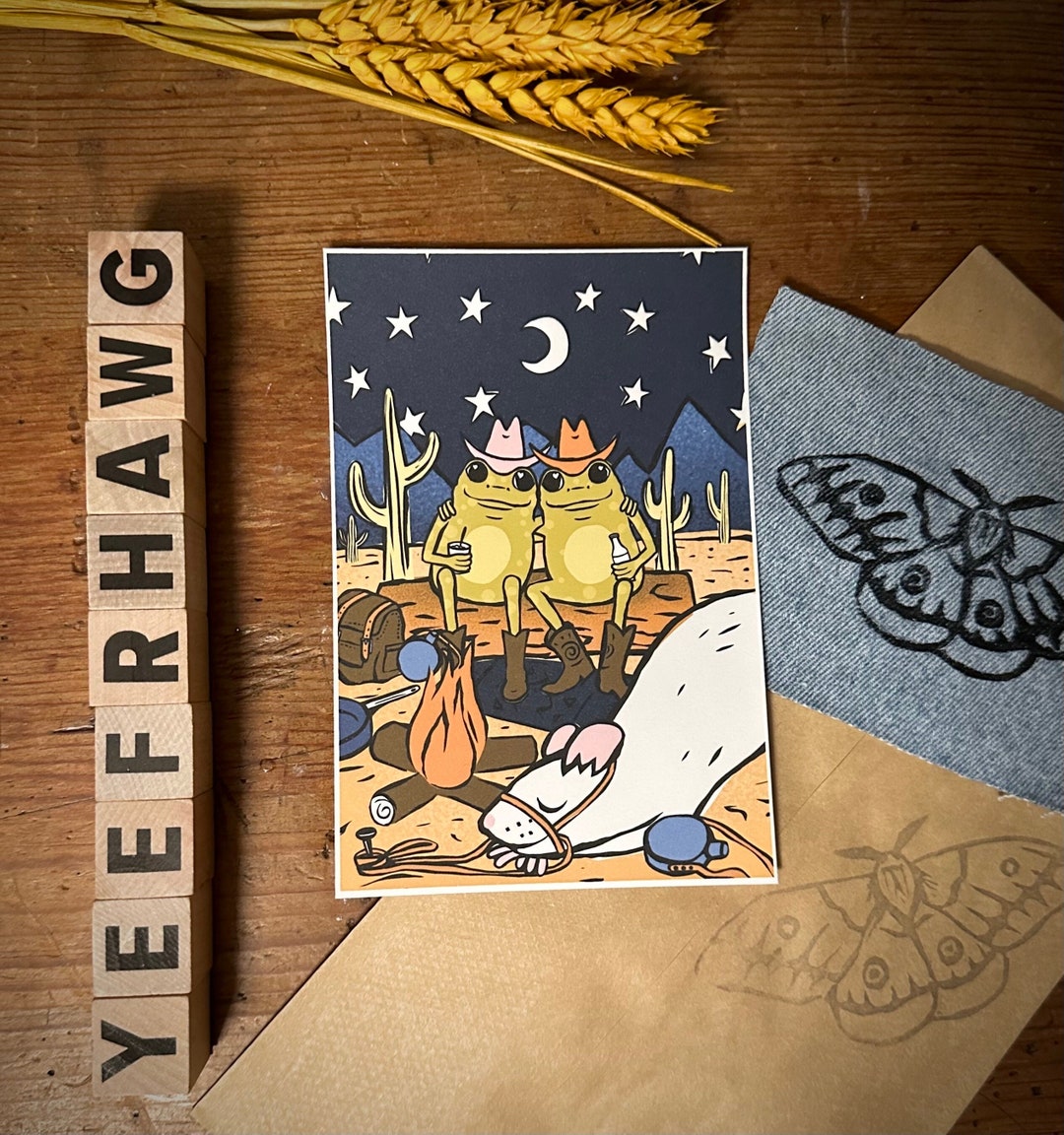 Framed Cowboy Frogs Bonfire Print - Ready to Hang 4"x6" Wall Print ...