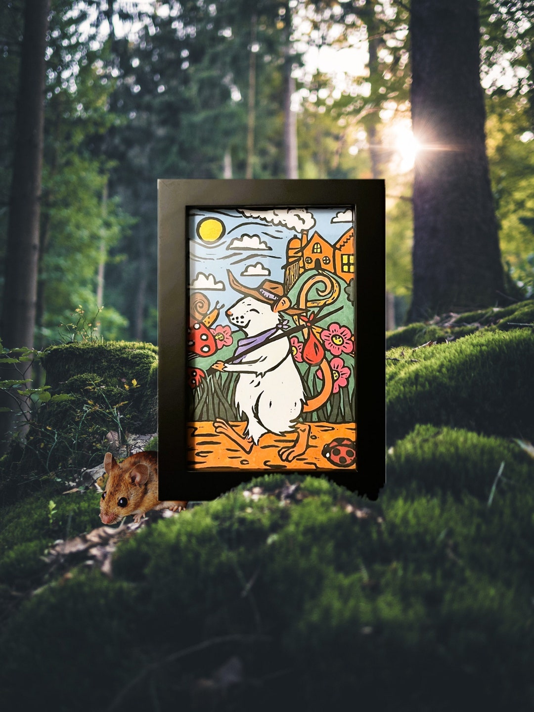 Framed Mouse Explorer Print- Ready to Hang 4"x6" Traveling Adventure ...