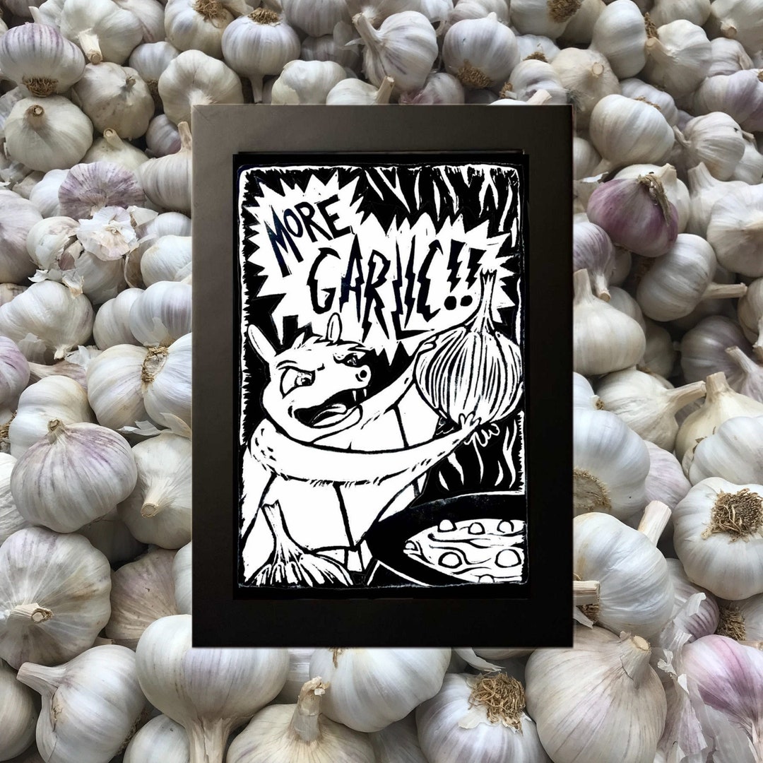 Garlic Bat Framed Print- Ready to Hang 4"x6" Kitchen Animal Art for ...