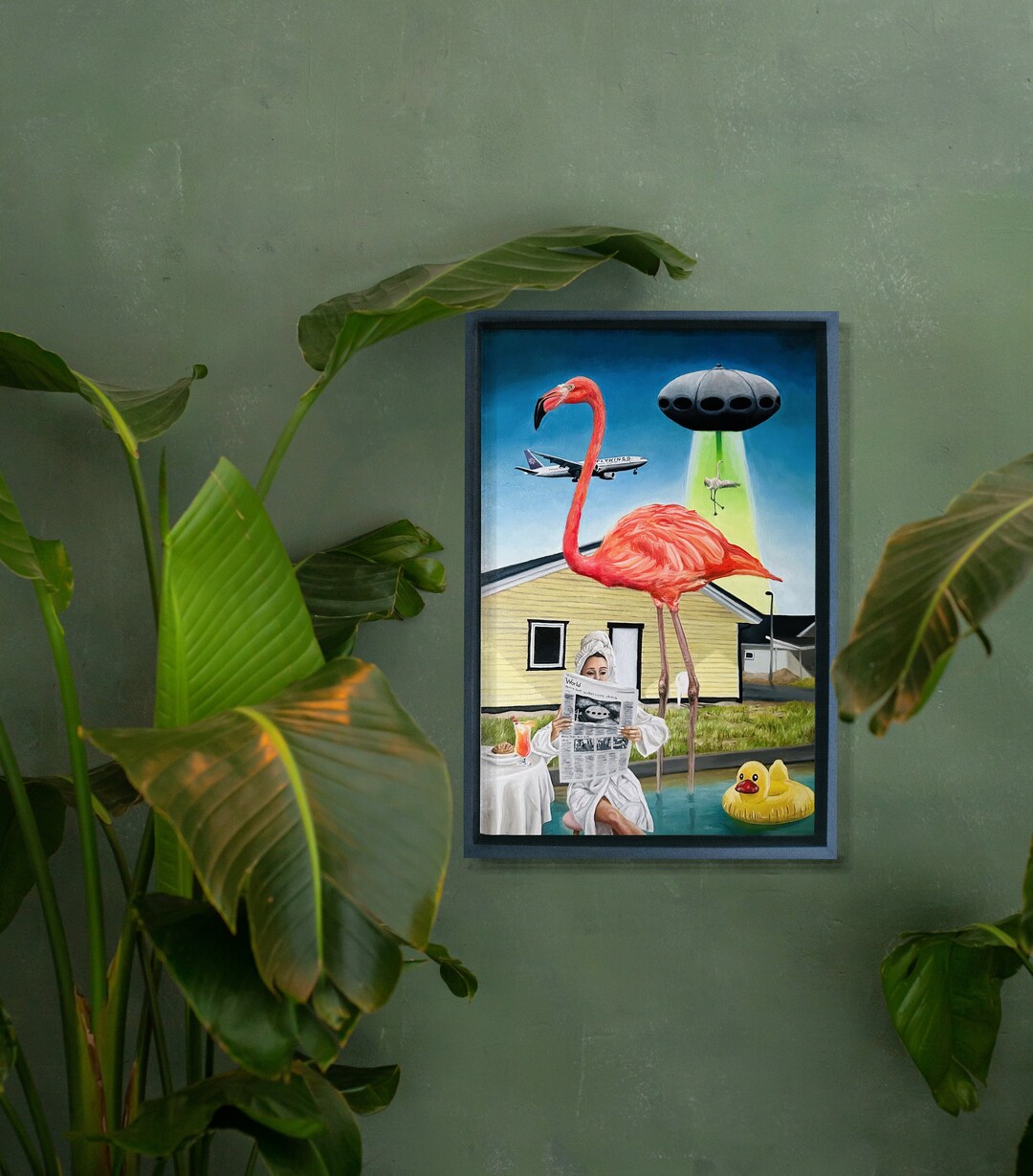 Florida Flamingo UFO Print- 8x12” or 5x7” Surreal Funny Alien Chaos Oil ...