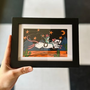 Framed Cowboy Frog Riding Mouse Print - Ready to Hang 4"x6" Wall Print ...