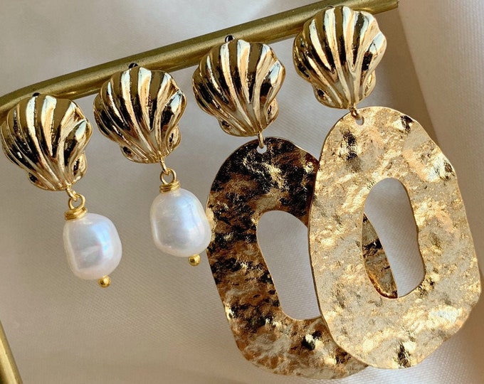 Shell Dangle Earrings Gold Statement Earrings Shell | Etsy