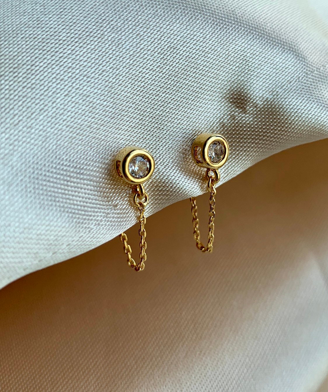 Chain Stud Earrings Threader Earrings Simple Chain | Etsy