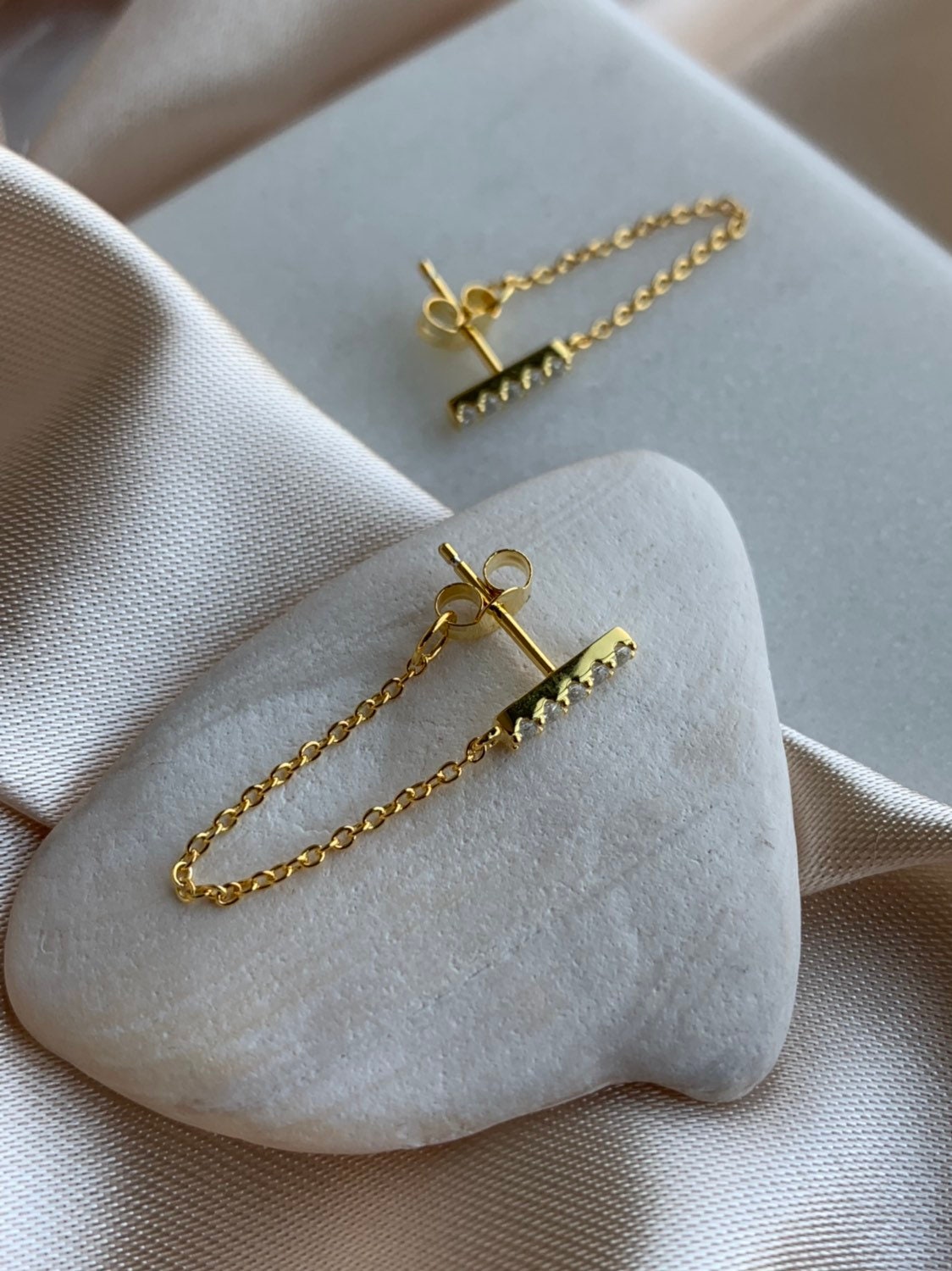 Chain Stud Earrings Gold Chain Earrings Dangle Earrings | Etsy