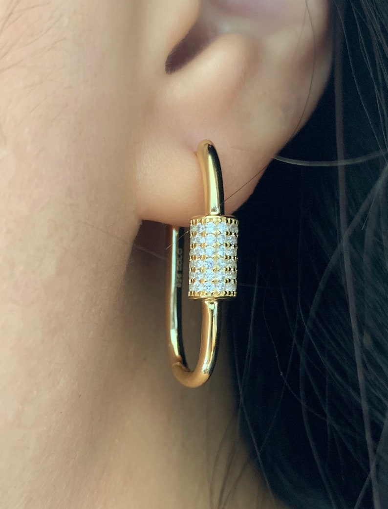 Gold Oval Hoop Earrings Gold Lock Hoop Earrings Huggie | Etsy