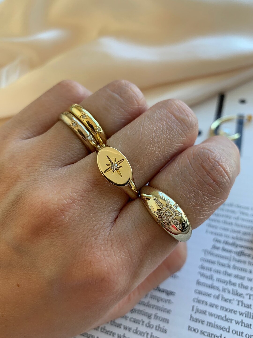 Gold Star Ring - Dome Ring - Starburst Ring - Stacking Ring - North ...