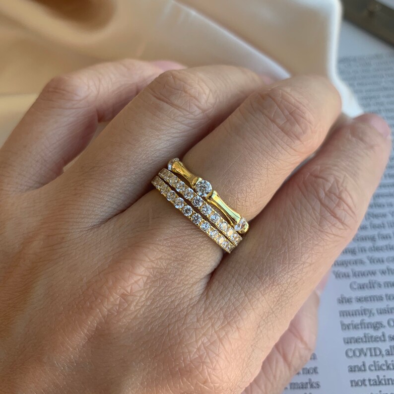 Dainty Bamboo Stacking Ring Gemstone Stacking Ring | Etsy