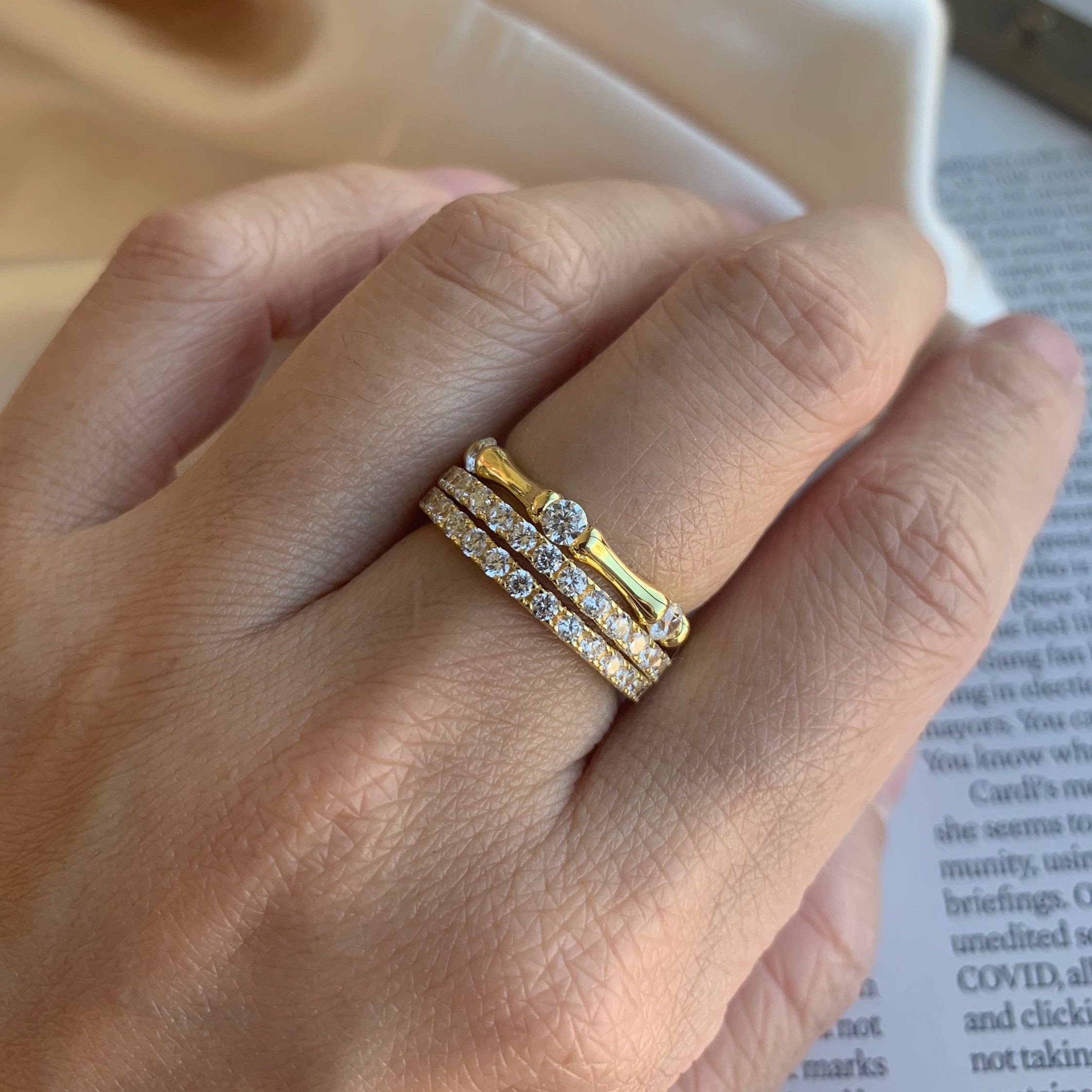 Dainty Bamboo Stacking Ring Gemstone Stacking Ring | Etsy