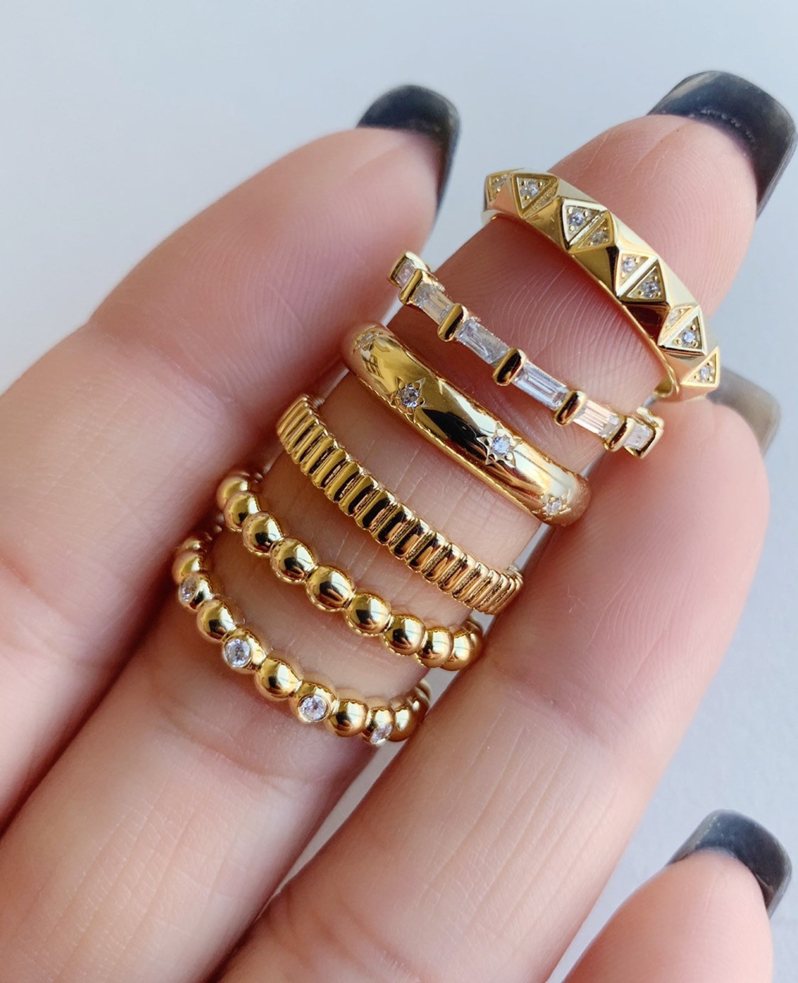 Dot Stacking Stone Ring Dainty Diamond Ring Dotted Ring | Etsy