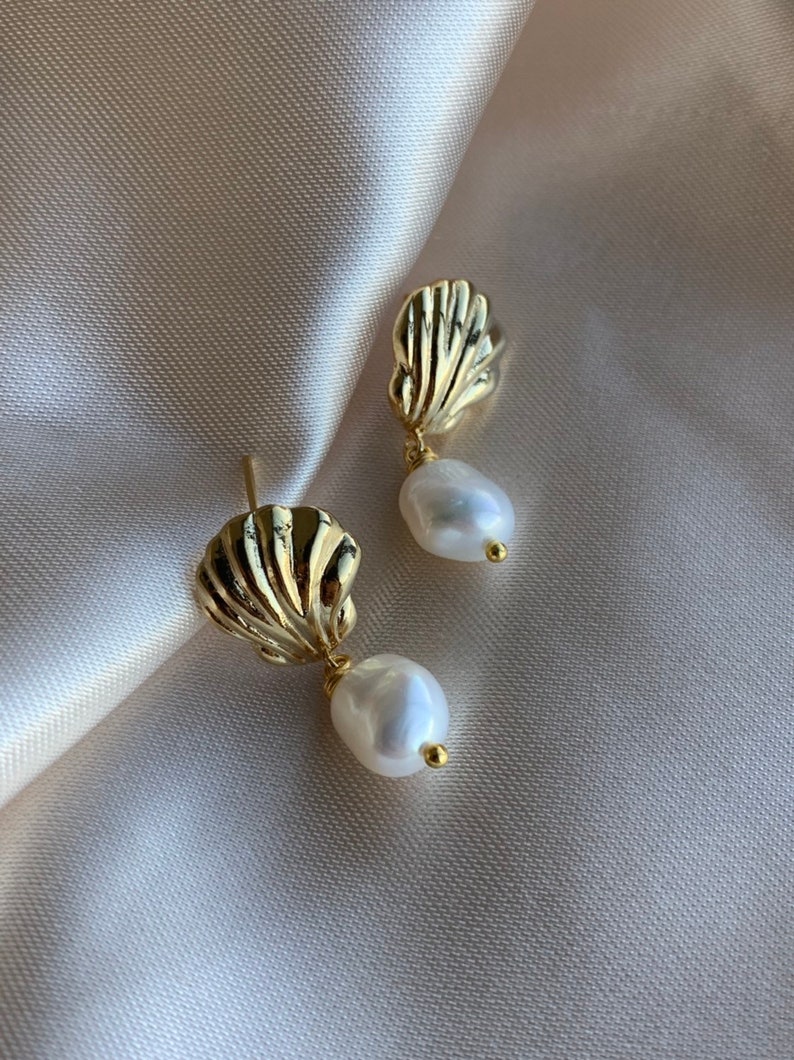 Pearl Dangle Earrings Shell Pearl Earrings Statement | Etsy