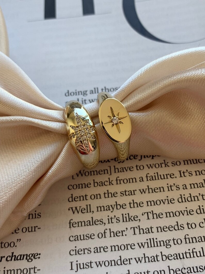 Star Signet Ring Starburst Ring Gold Stacking Ring North | Etsy