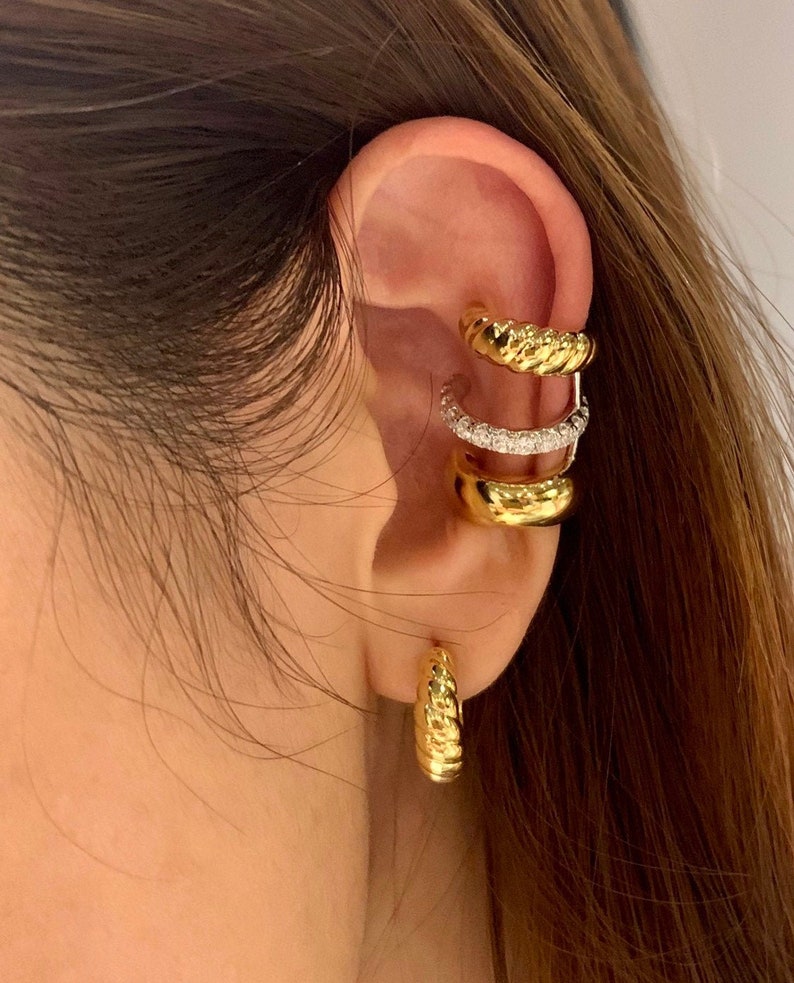 Gold Ear Cuff Triple Ear Cuff Croissant Ear Cuff Chunky - Etsy