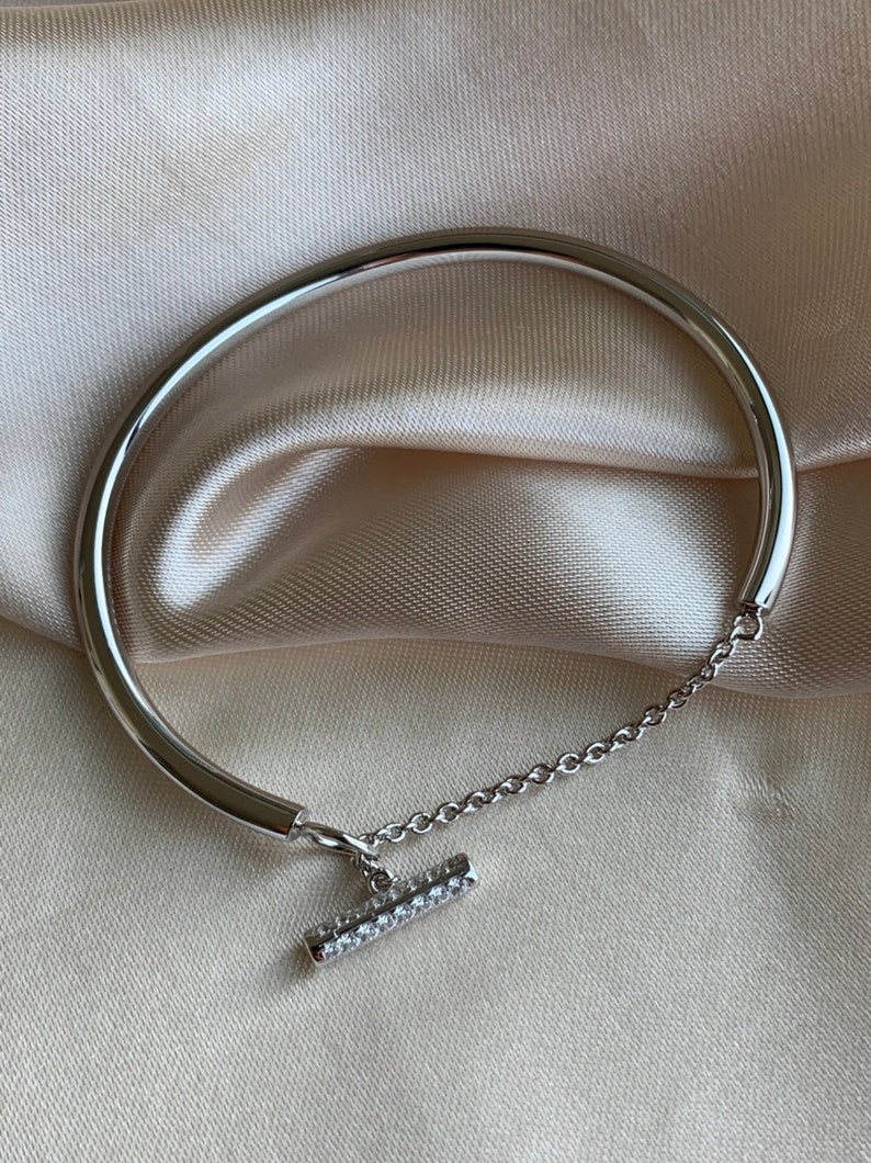 Chain Lock Sterling Silver Bangle Bangle with Chain Bangle | Etsy