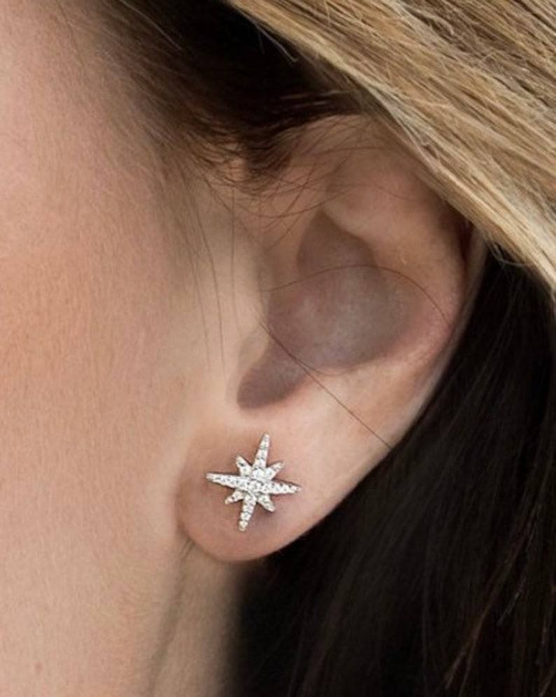 Star Earrings - Tiny Stud Earrings - CZ Star Studs - Silver Stud ...