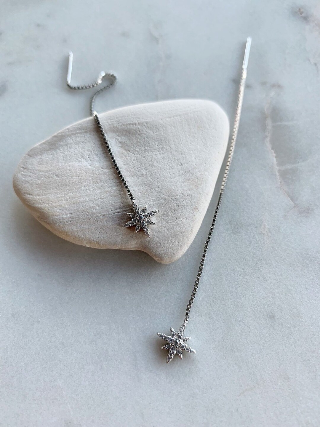 Star Threader Earrings Star Earrings Starburst Earrings Silver Thread ...