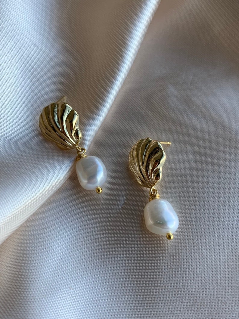 Pearl Dangle Earrings Shell Pearl Earrings Statement | Etsy
