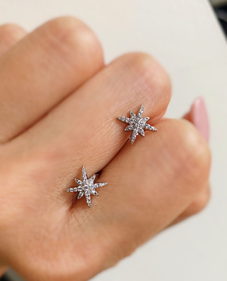 Star Earrings - Tiny Stud Earrings - CZ Star Studs - Silver Stud ...