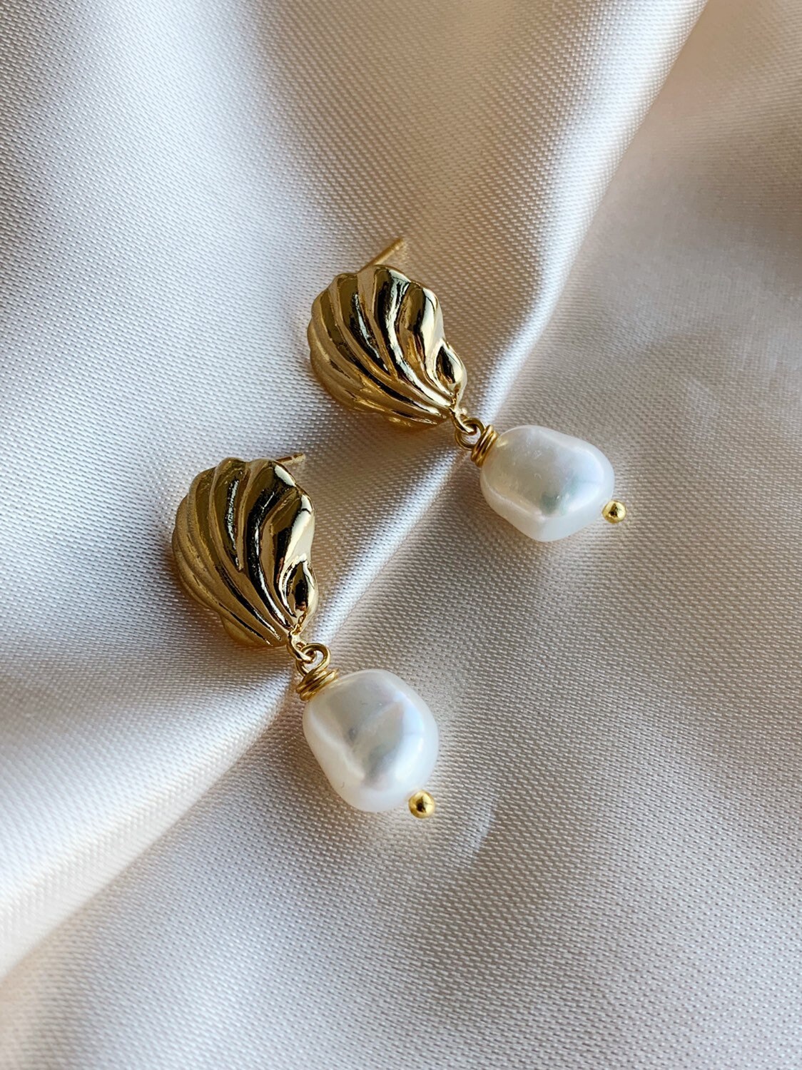 Pearl Dangle Earrings Shell Pearl Earrings Statement | Etsy