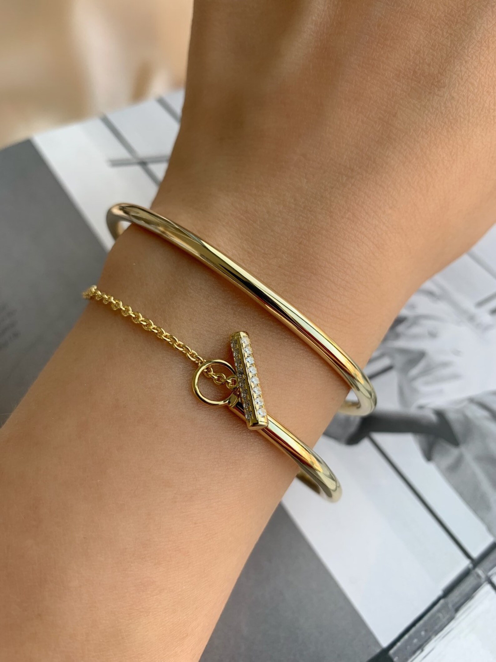 Chain Lock Sterling Silver Bangle Bangle With Chain Bangle - Etsy