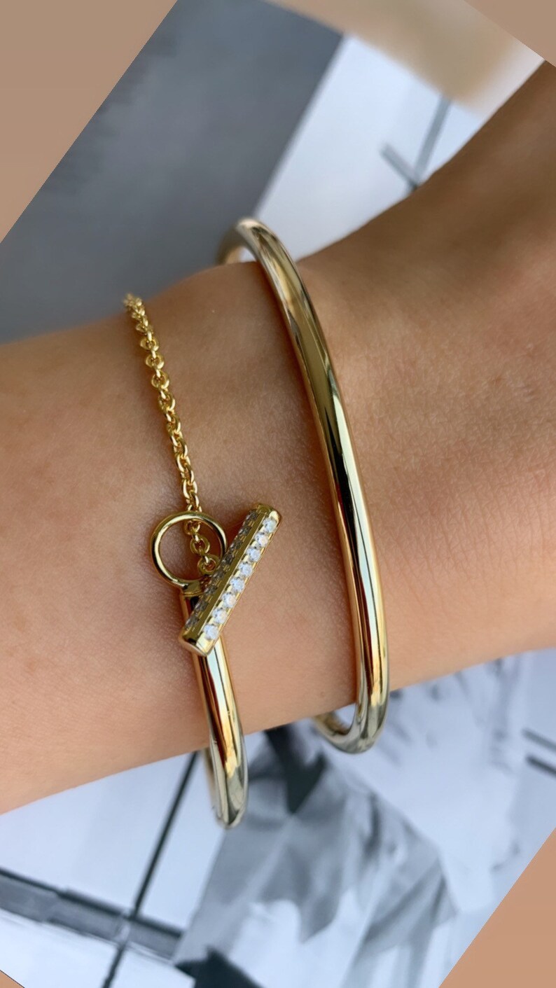 Chain Lock Sterling Silver Bangle Bangle with Chain Bangle | Etsy