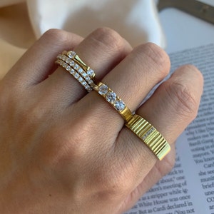 Dainty Bamboo Stacking Ring Gemstone Stacking Ring Minimalist Ring Wedding Ring Tiny Gold Ring ...