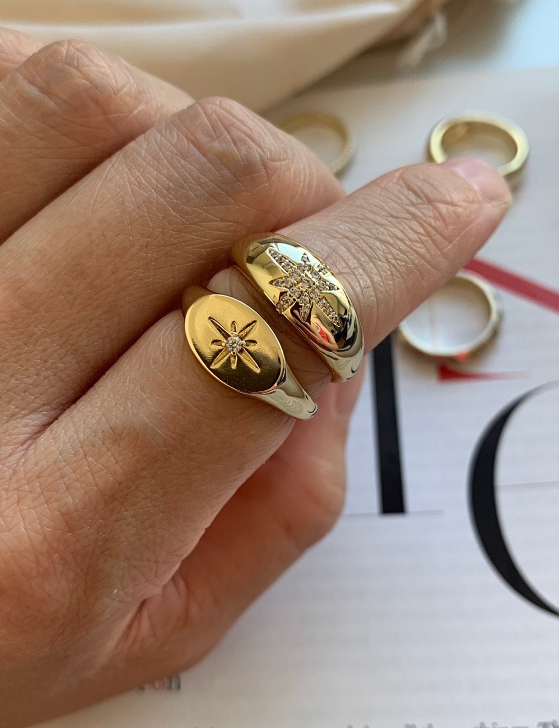 Star Signet Ring Starburst Ring Gold Stacking Ring North | Etsy