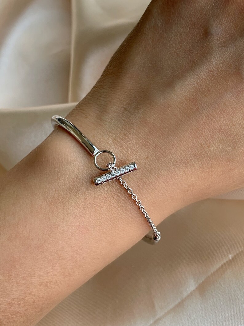 Chain Lock Sterling Silver Bangle Bangle with Chain Bangle | Etsy