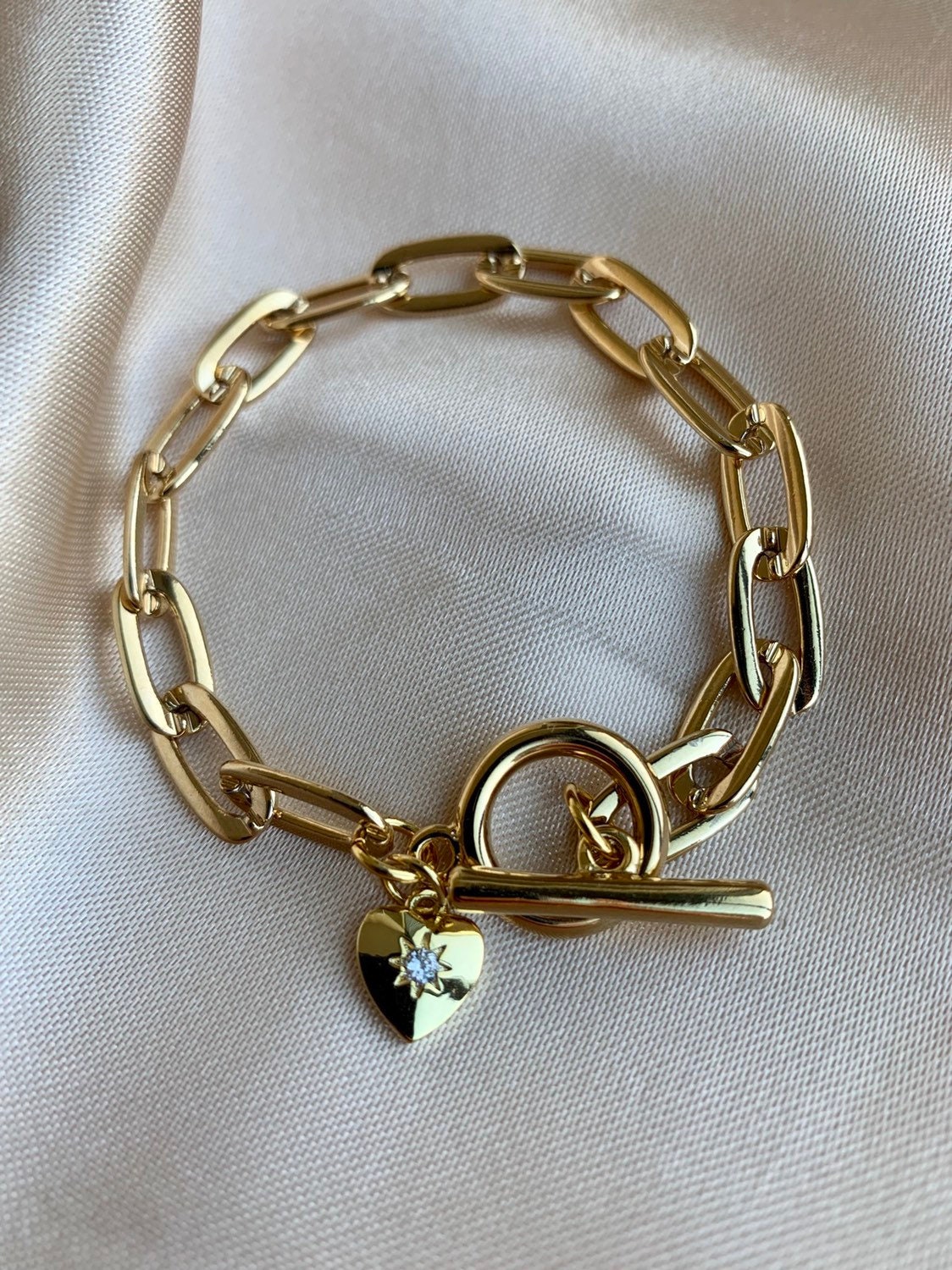 Link Chain Chunky Bracelet Gold Chain Toggle Bracelet Gold | Etsy