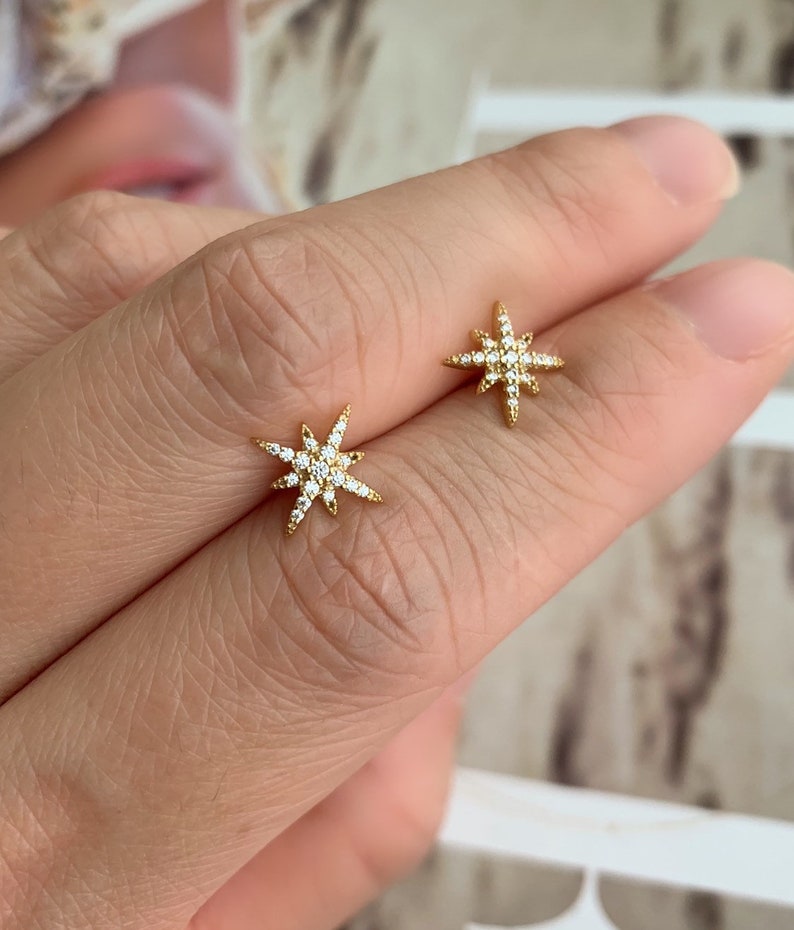 Star Earrings - Tiny Stud Earrings - CZ Star Studs - Silver Stud ...