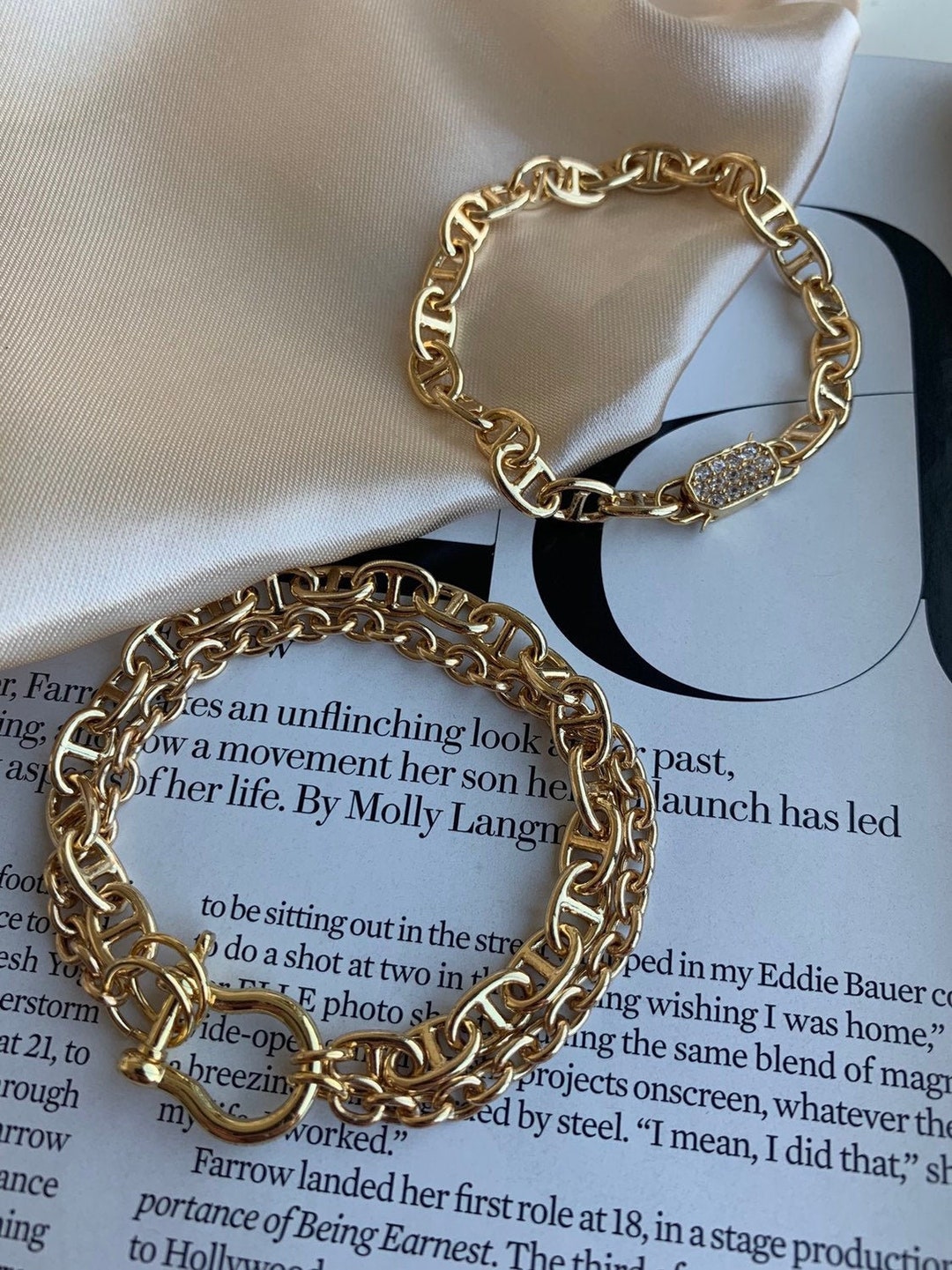 Chunky Link Chain Bracelet - Carabiner Lock Bracelet - Chain Lock ...