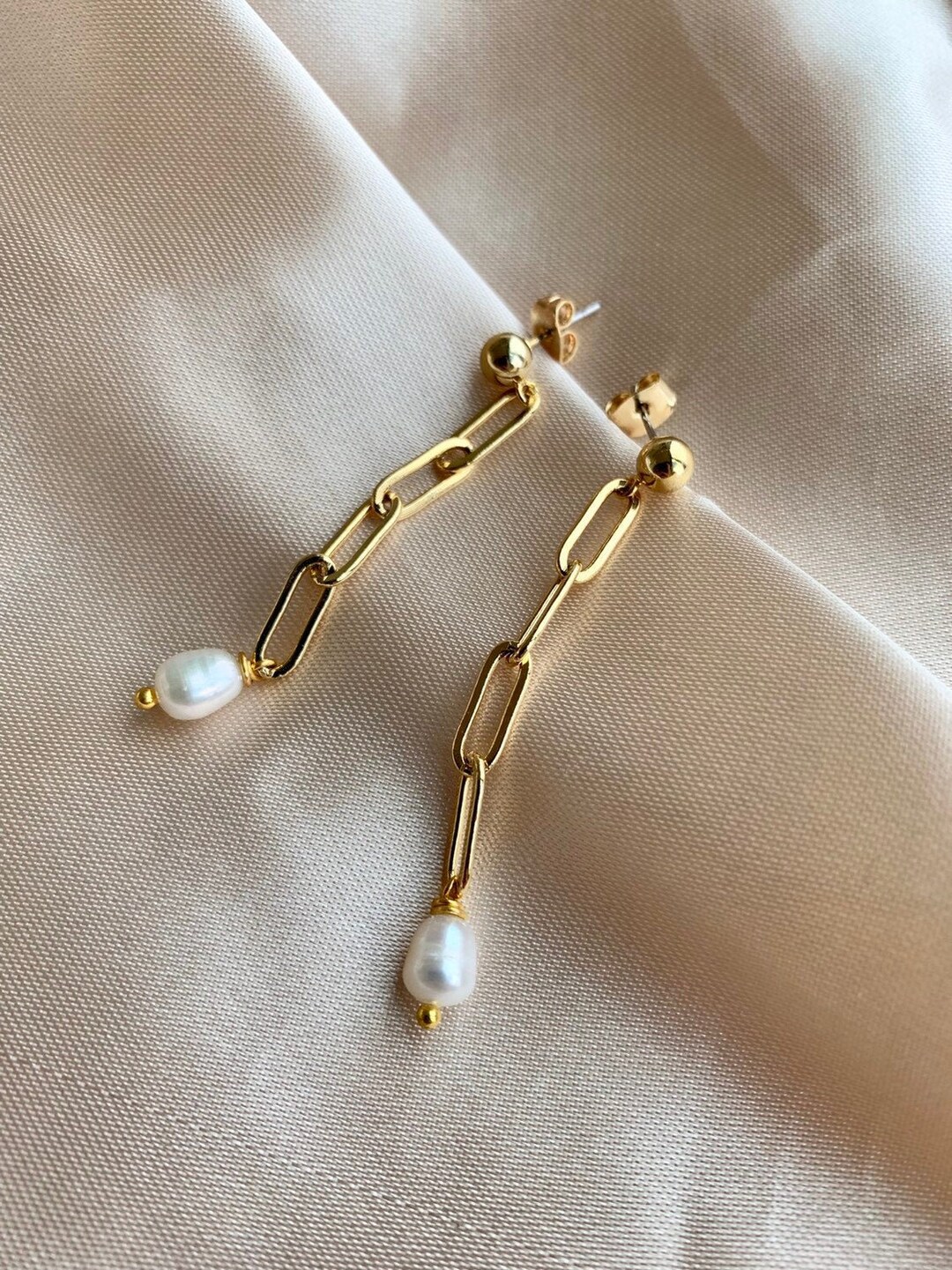 Pearl Dangle Earrings - Gold Chain Earrings - Freshwater Pearl Earrings ...