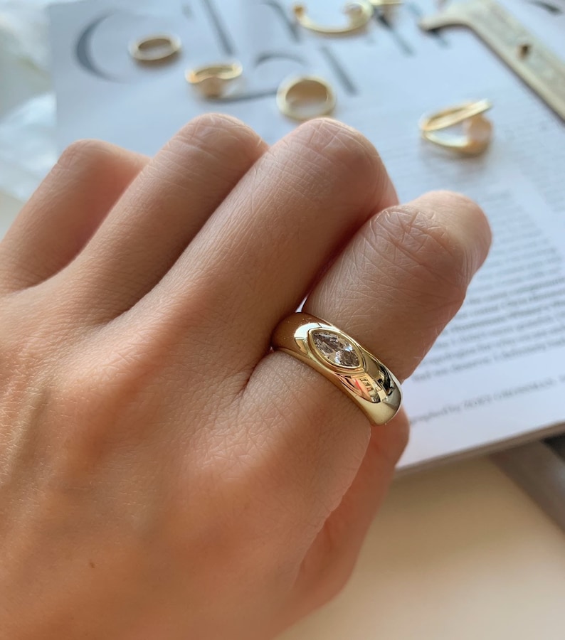 Gold Dome Ring Dainty Chunky Ring Gold Stacking Ring | Etsy