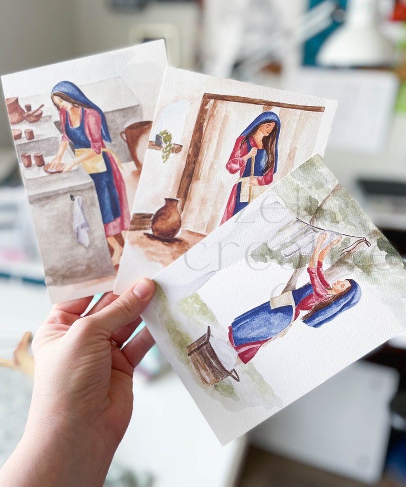 Mary's Work | Mother Mary Doing Chores | Mary Hanging Laundry Print ...